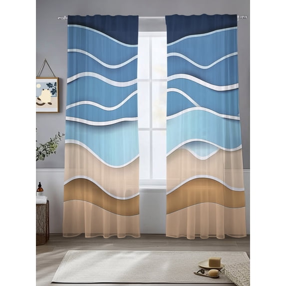 Abstract Gradient Orange Blue Water Ripple Chiffon Sheer Curtains 84 ...