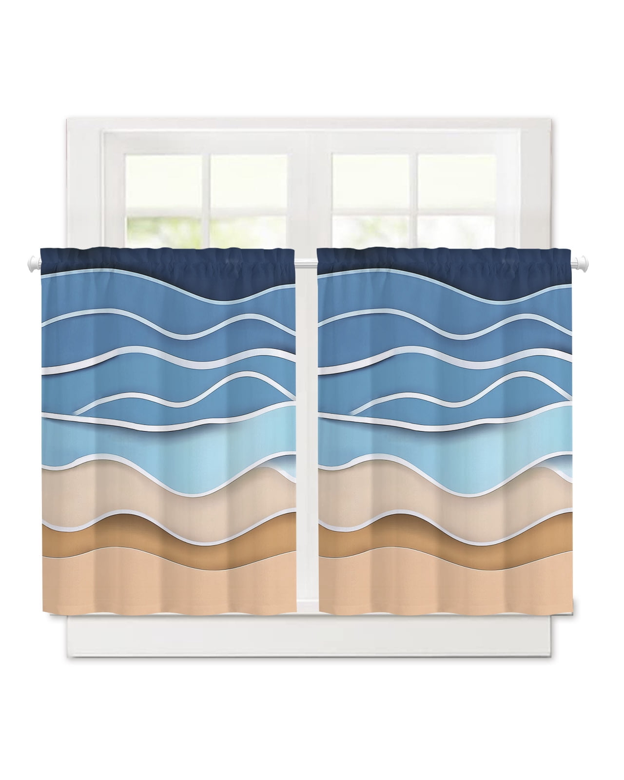Abstract Gradient Orange Blue Water Ripple Short Blackout Curtains 45 ...