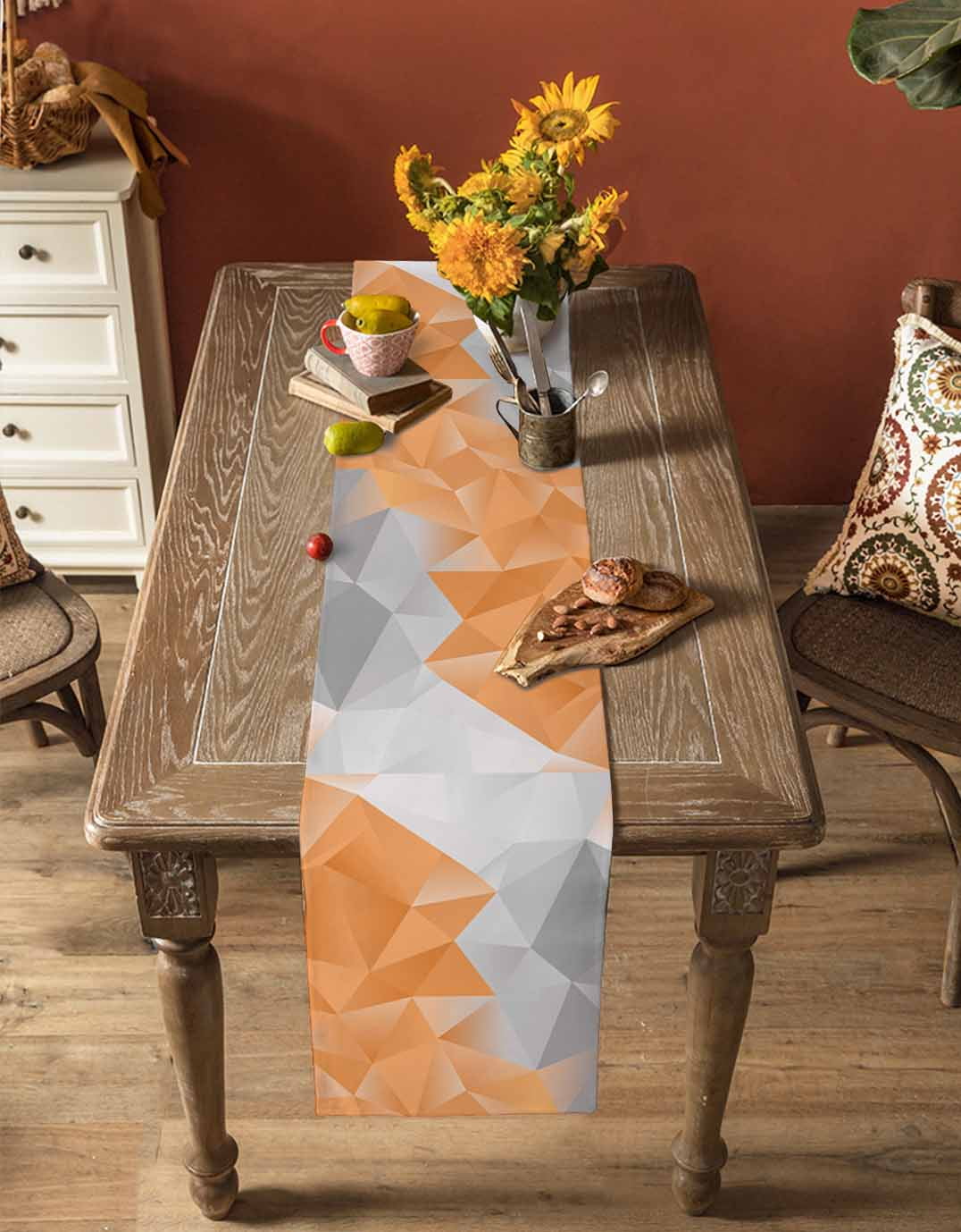 Abstract Gradient Orange Table Runner Cotton Linen Wedding Table r ...