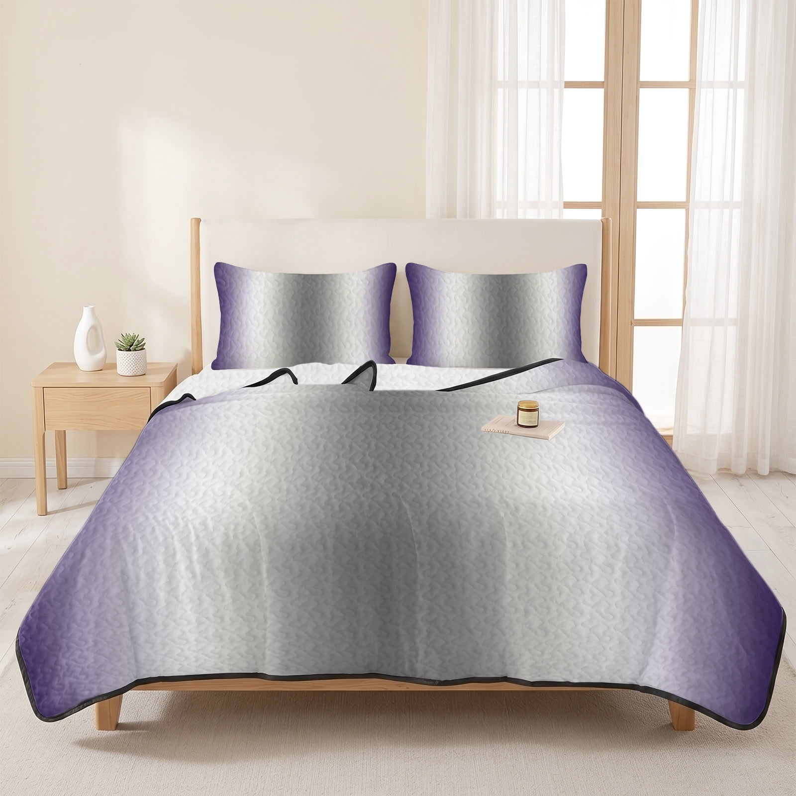 Abstract Gradient Purple Gray 3 Pieces Quilt Set,1 Quilt with 2 Shams ...