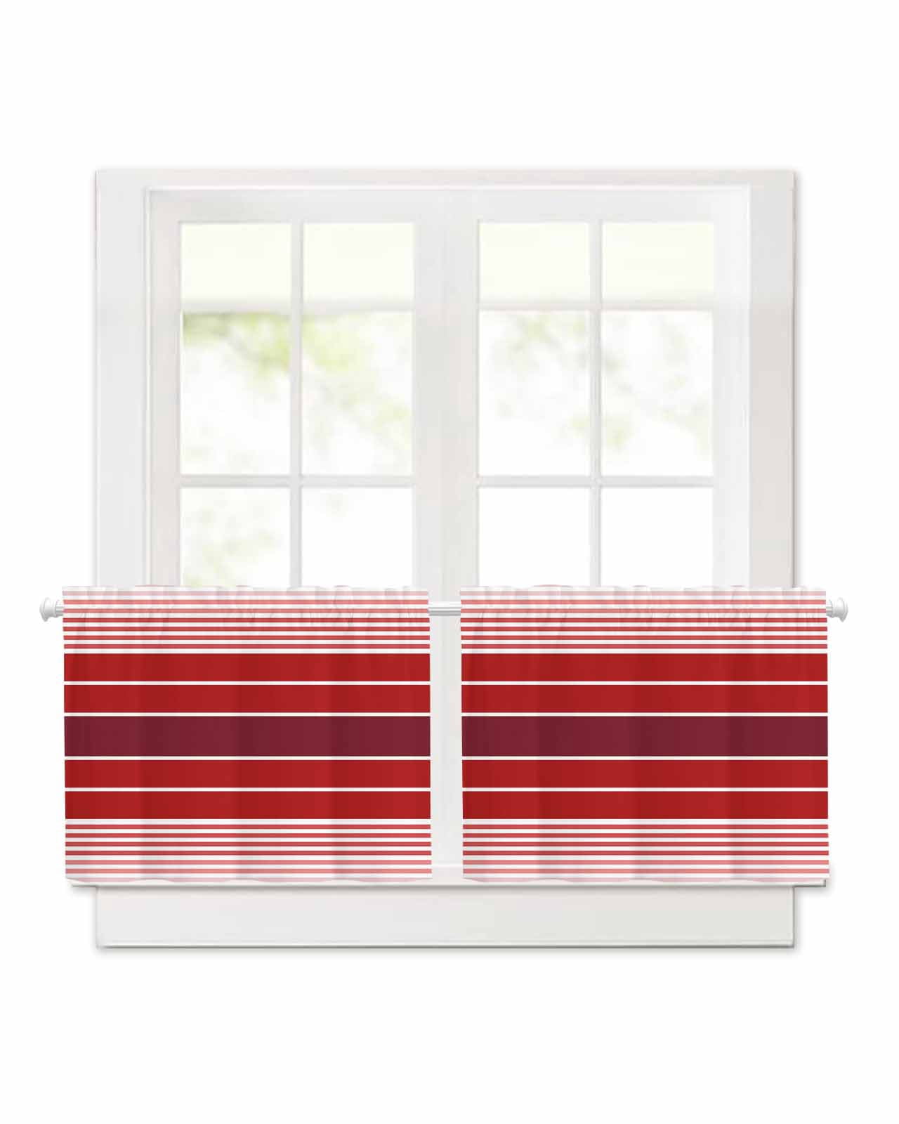 Abstract Gradient Red White Stripes Short Blackout Curtains 24 Inch ...