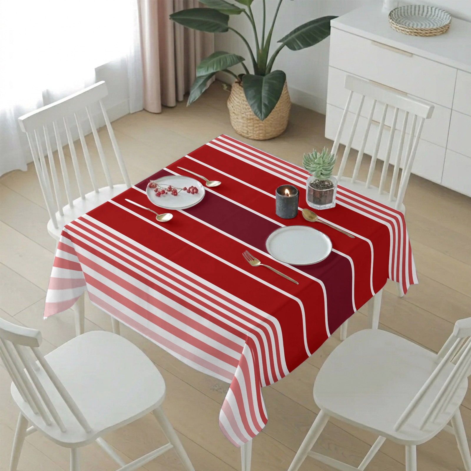 Abstract Gradient Red White Stripes Table Cloth 54x54in, Waterproof ...