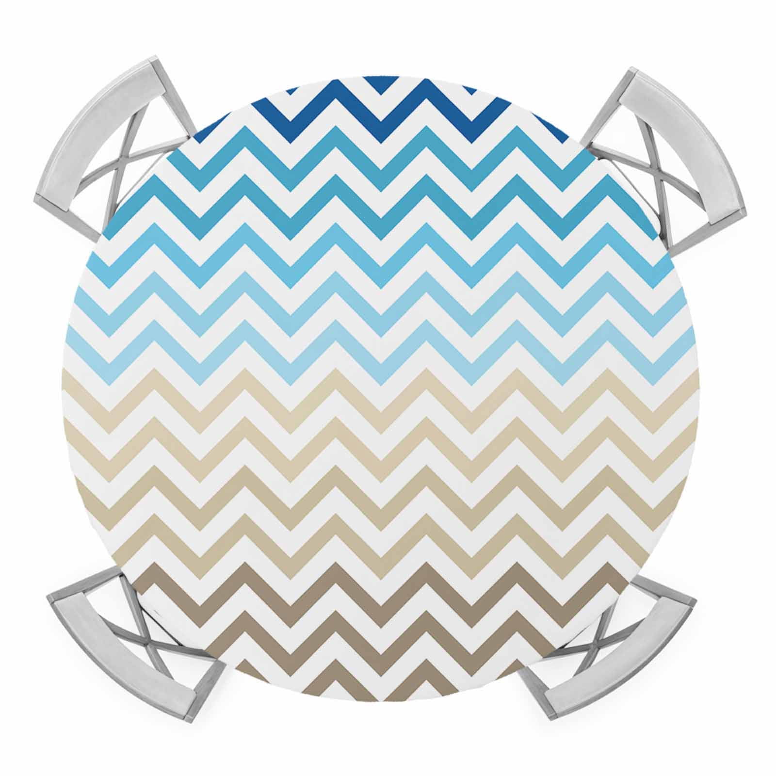 Abstract Gradient Round Table Cover, Stripes Blue Brown Ombre Chevron ...