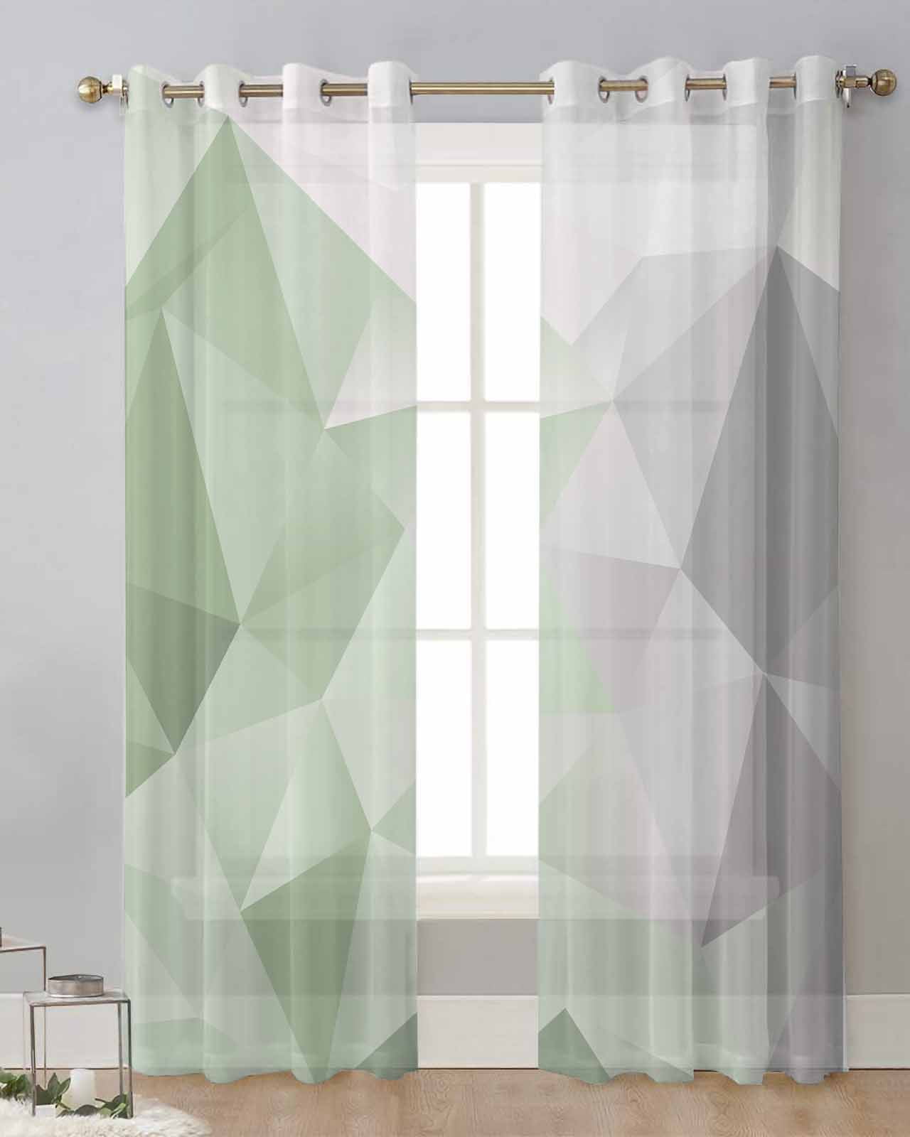 Abstract Gradient Sage Green Bedroom Voile Curtain Window Treatment ...