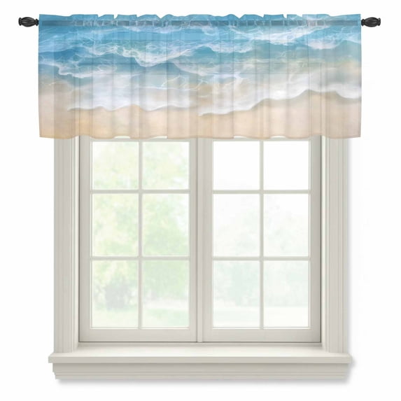 Abstract Gradient Semi Sheer Valance Curtains Beach Blue Water Ripple ...
