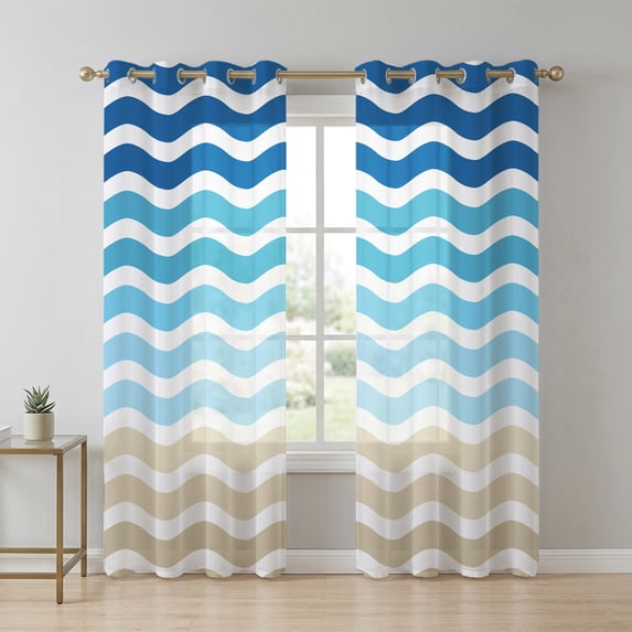Abstract Gradient Sheer Curtains 63 Inch Long 2 Panels, Waves Blue ...