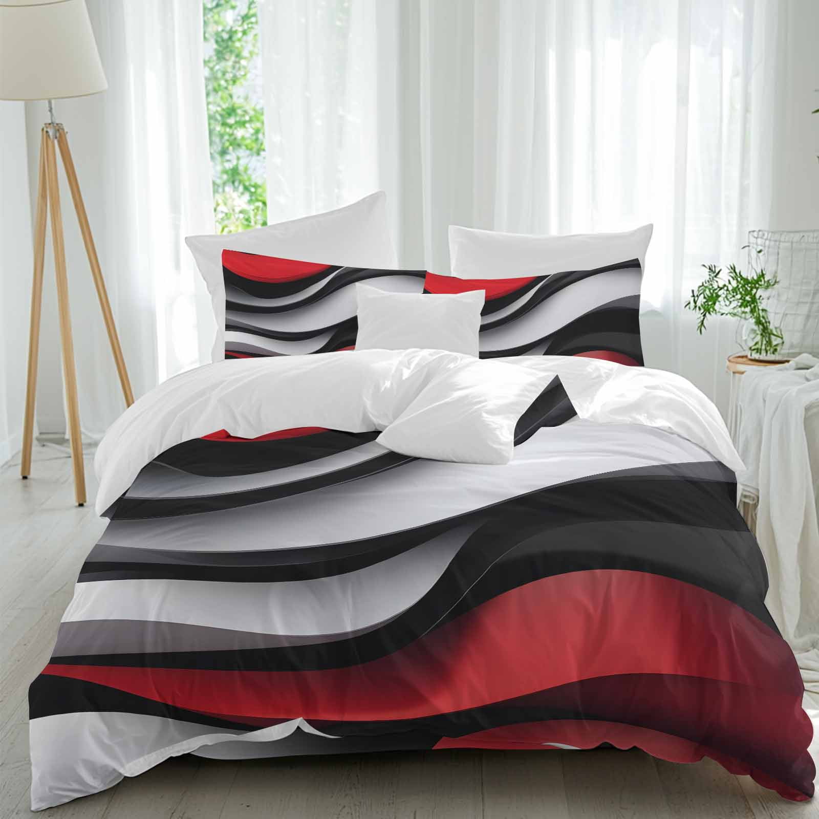 Abstract Gradient Stitching 4 Piece Duvet Cover Set Queen Size Red ...