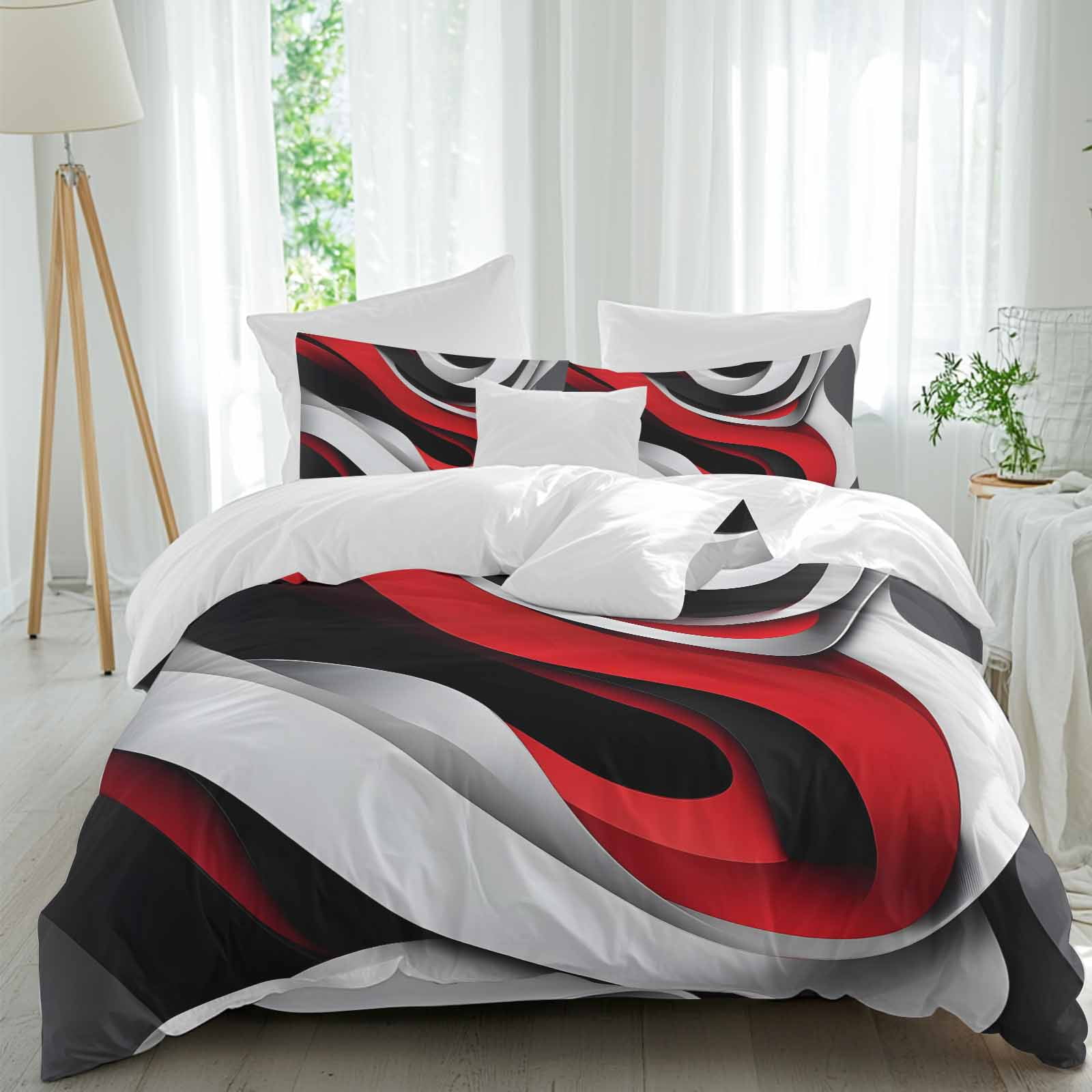 Abstract Gradient Stitching 4 Piece Duvet Cover Set Twin Size Black Red ...