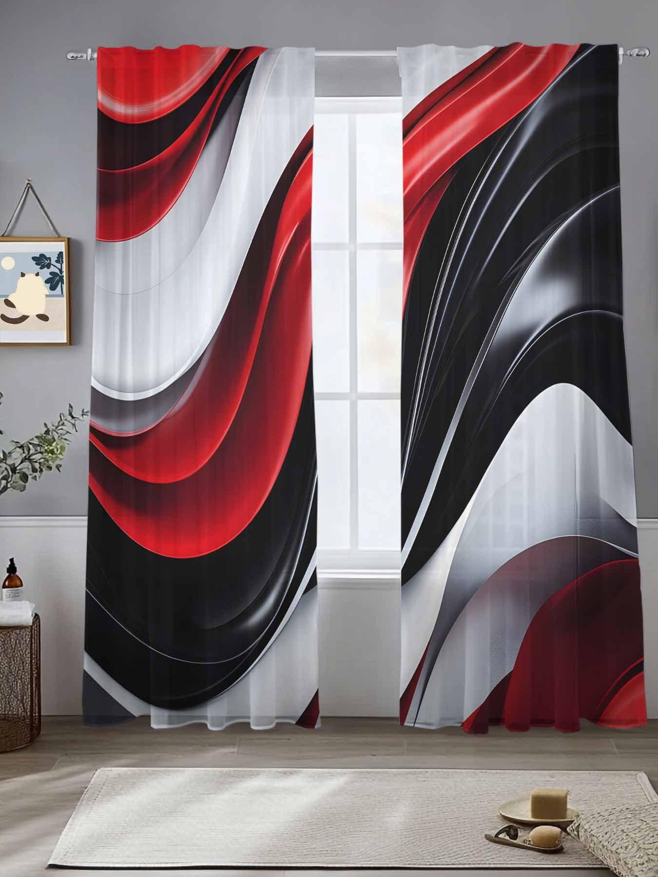 Abstract Gradient Stitching Sheer Curtains 96 Inches Long 2 Panels ...