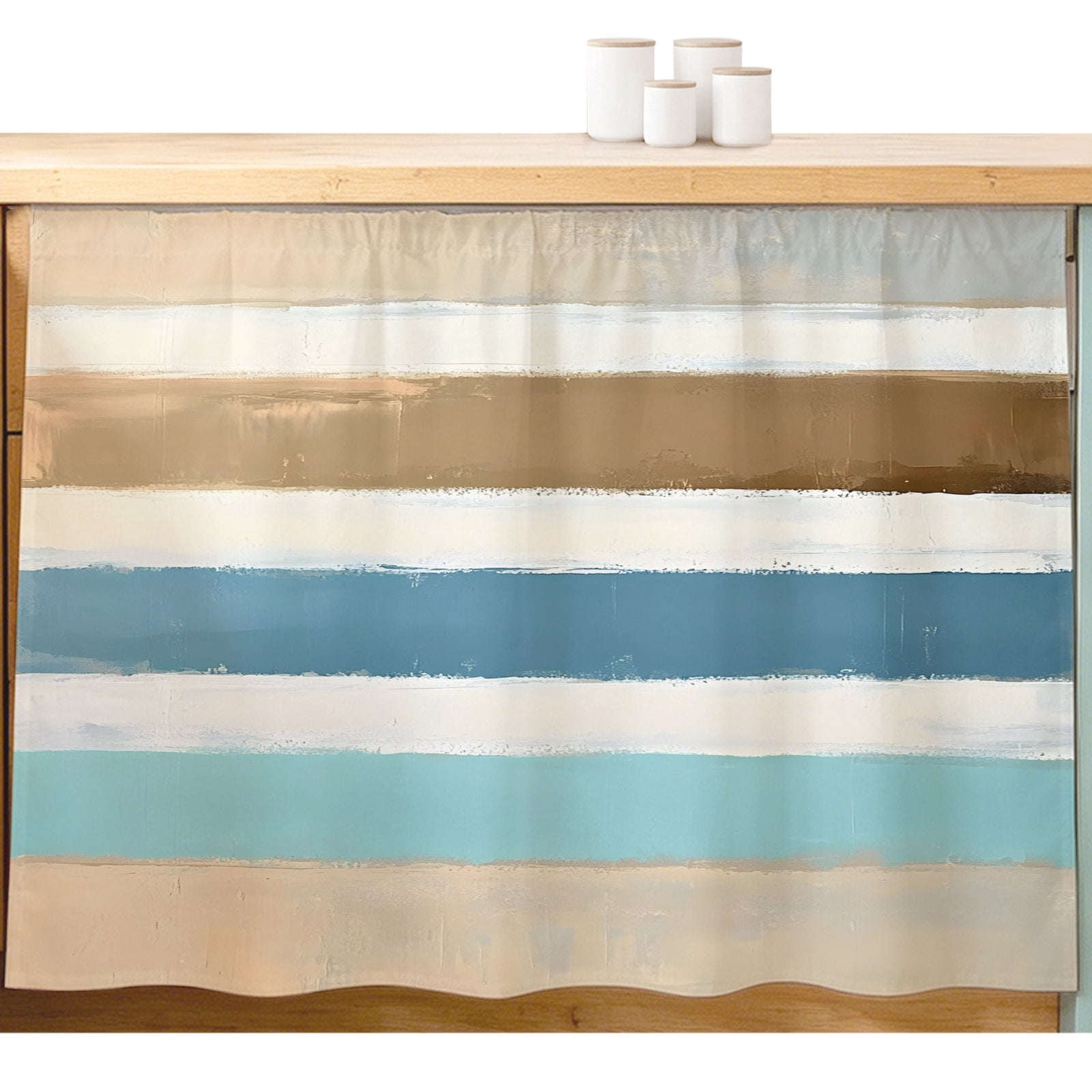 Abstract Gradient Stripe Cabinet Curtains Blue Brown Watercolor Sink ...