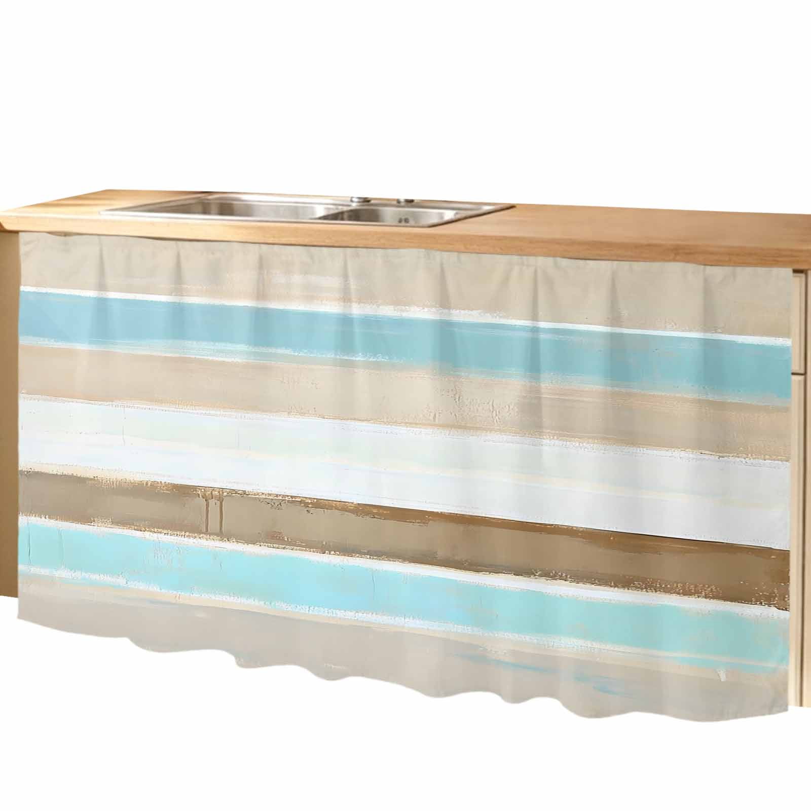 Abstract Gradient Stripe Cabinet Curtains Brown Teal Watercolor Sink ...