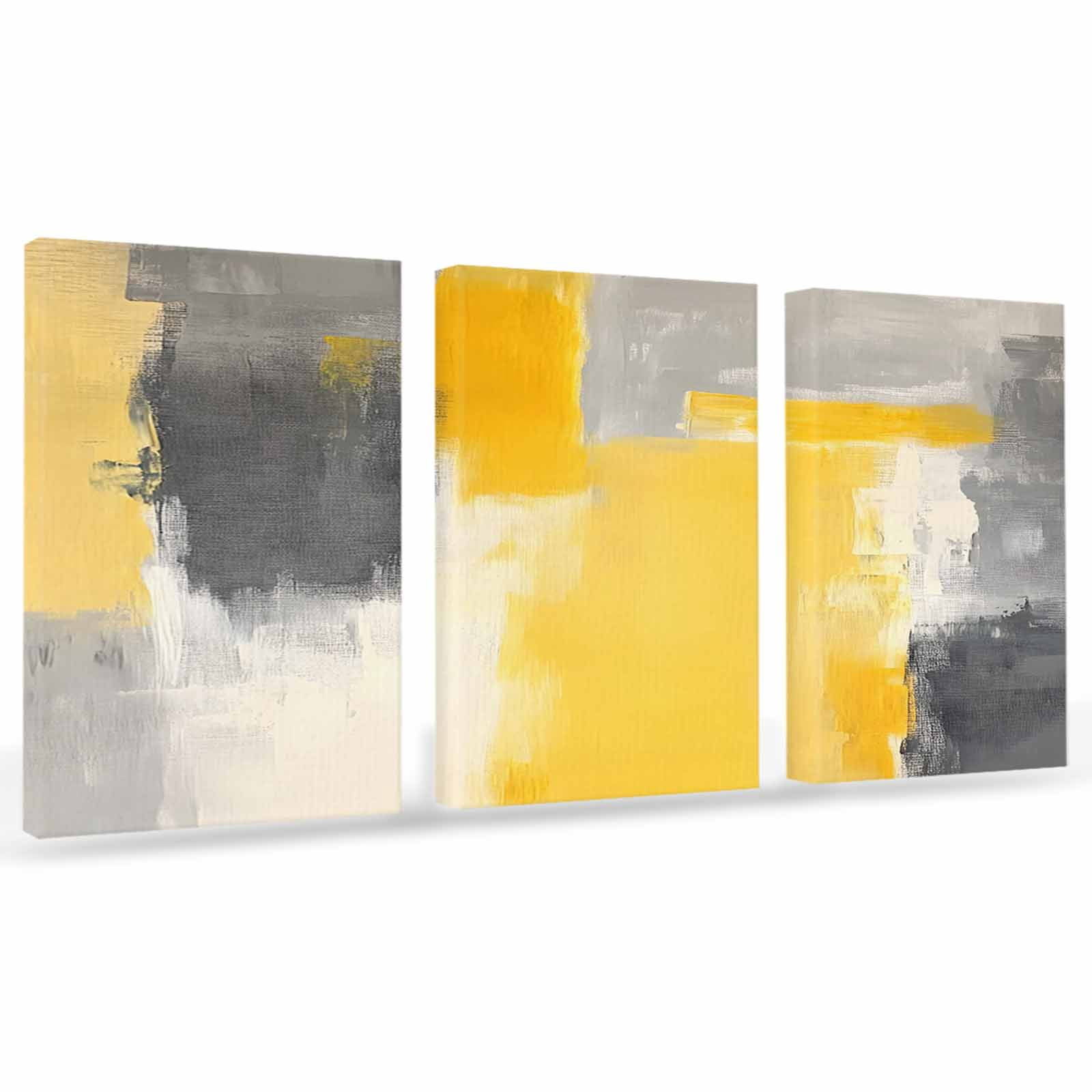 Abstract Gradient Stripe Canvas Wall Art 3 Panels, Gray Yellow ...