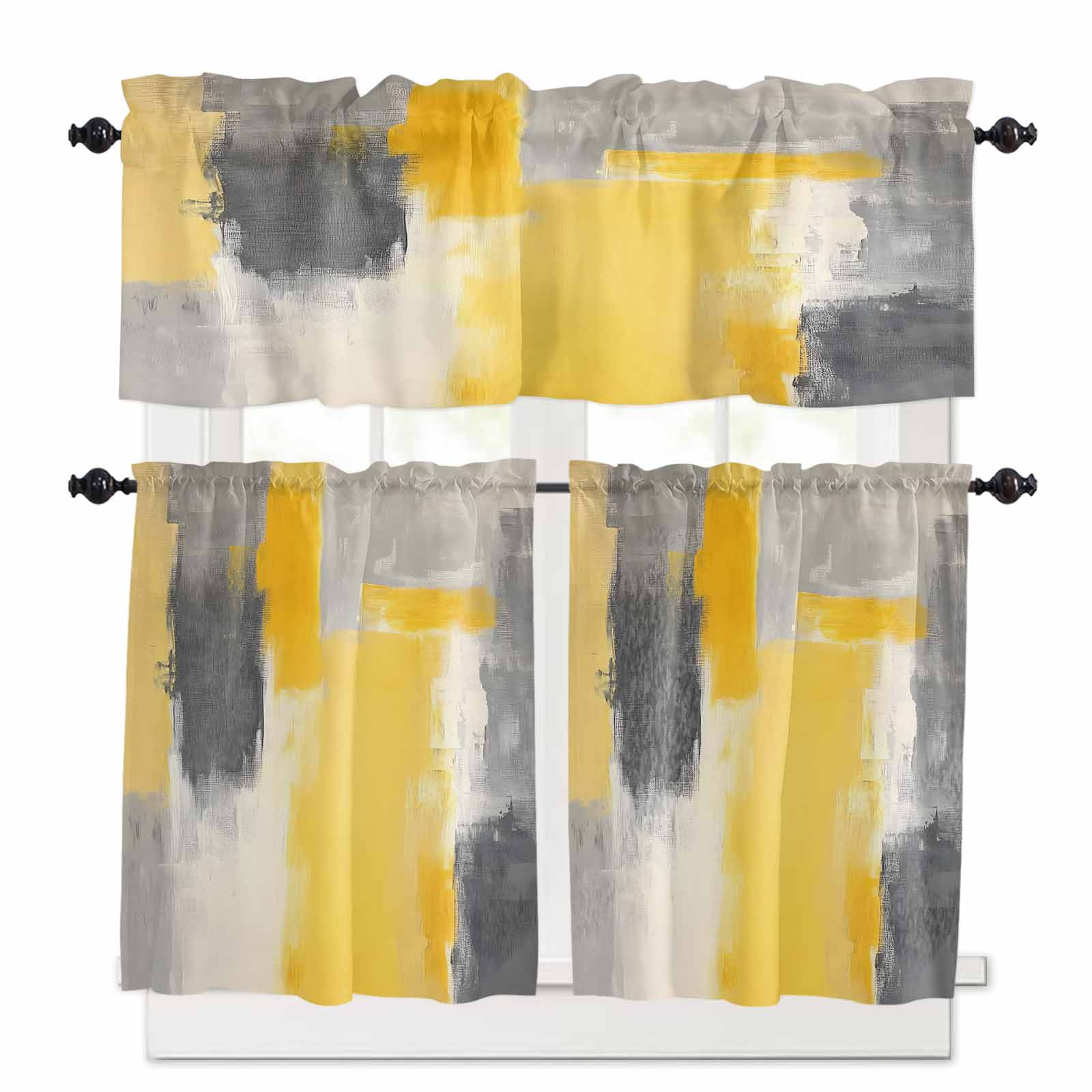 Abstract Gradient Stripe Kitchen Curtains Valance and Tier Set Gray ...