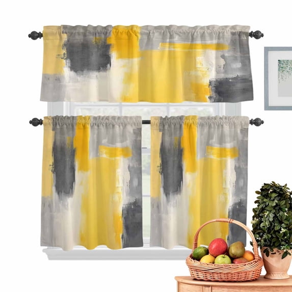 Abstract Gradient Stripe Kitchen Curtains Valances 3 Piece Set, Gray ...
