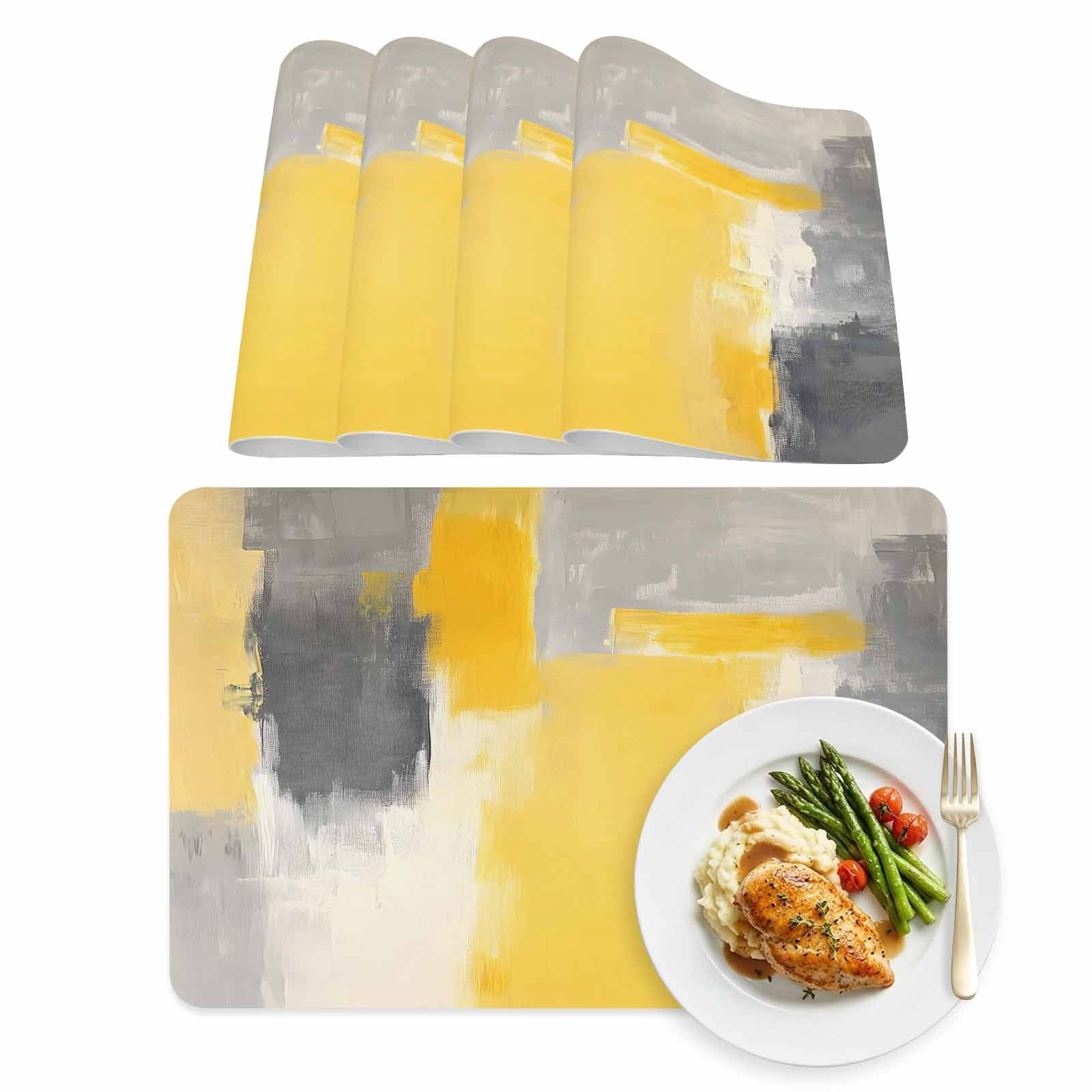 Abstract Gradient Stripe Leather Placemats Set of 4, 12x18 Inch, Gray ...