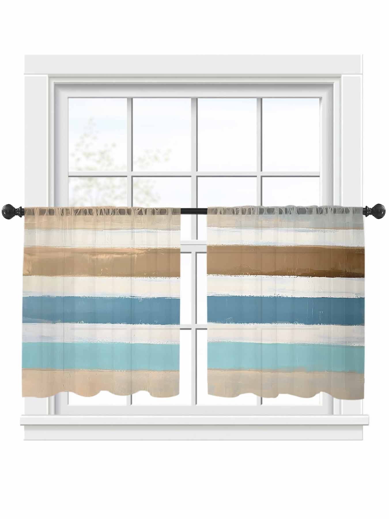 Abstract Gradient Stripe Sheer Curtains 54 inches Long, Blue Brown ...