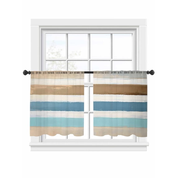 Abstract Gradient Stripe Sheer Curtains 54 inches Long, Blue Brown ...