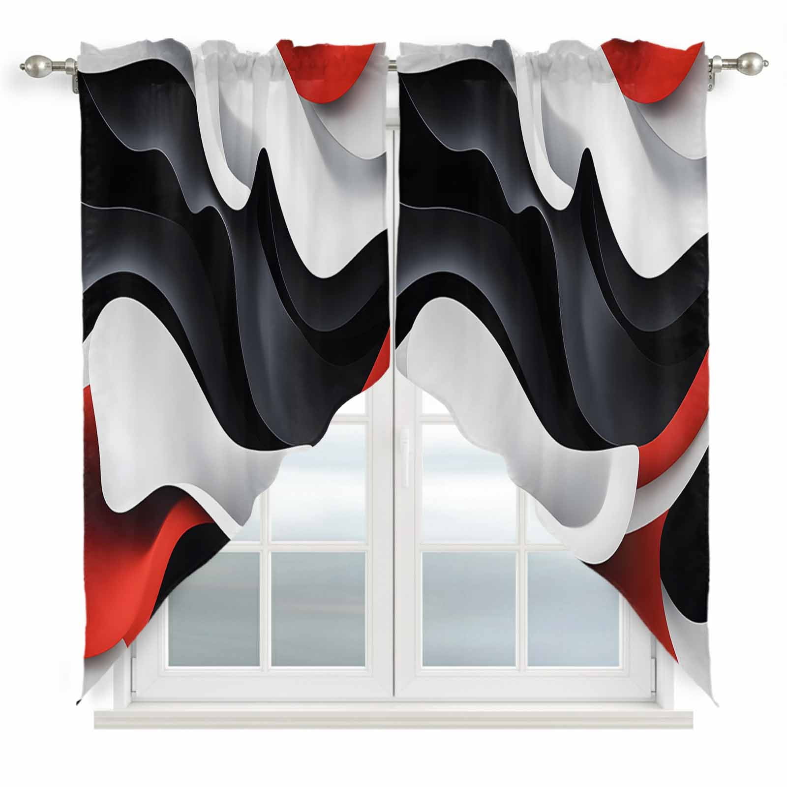 Abstract Gradient Swag Curtain Valance for Window 2 Panels Black White ...