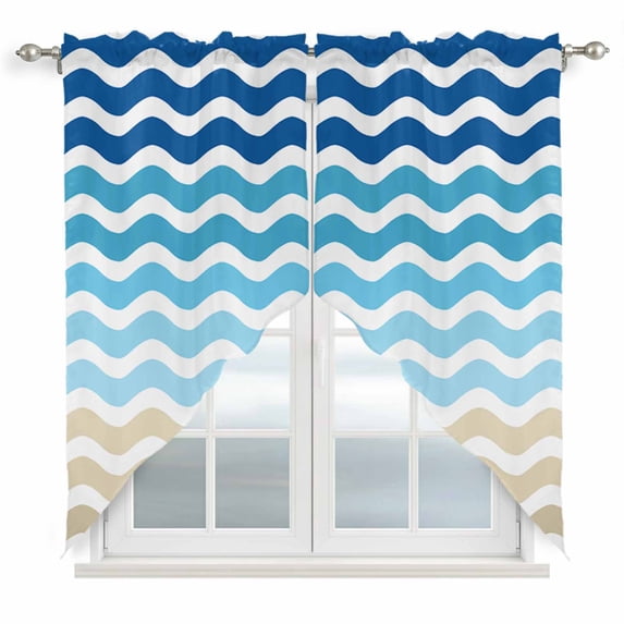 Abstract Gradient Swag Curtain Valance for Window 2 Panels Waves Blue ...