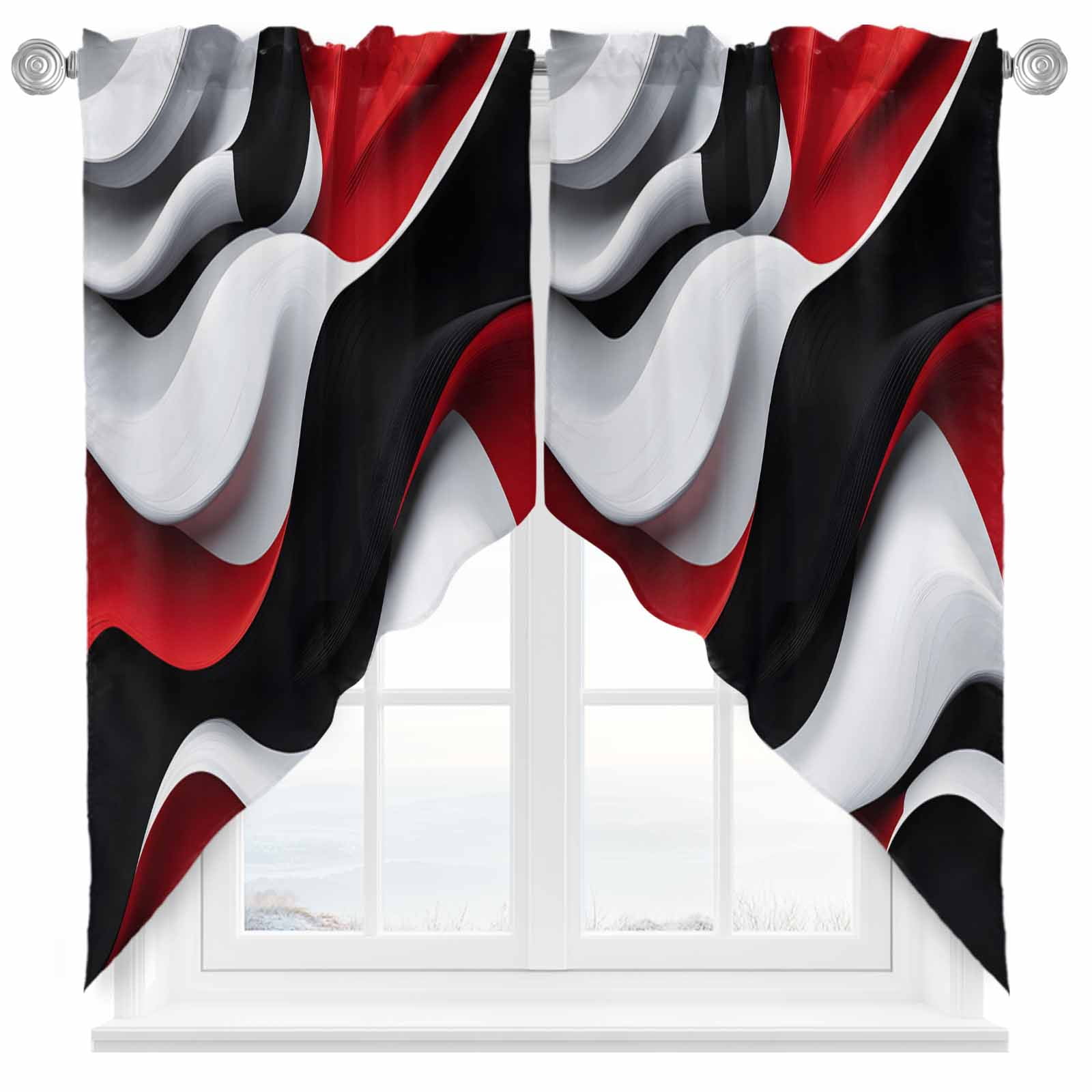 Abstract Gradient Swag Curtain Valance for Windows, Black Red White ...