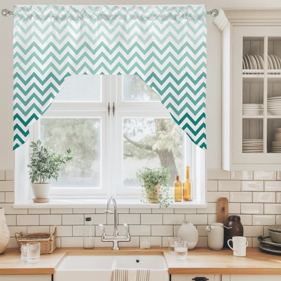 Abstract Gradient Swag Curtain Valance for Windows, Stripes Green Ombre ...