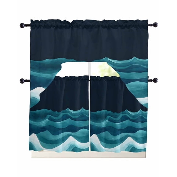 Abstract Gradient Swag Valance and Tier Curtains Set Water Ripple Teal ...