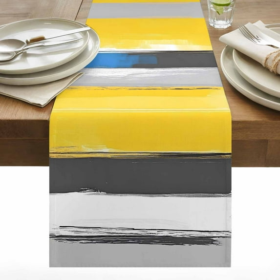 Abstract Gradient Table Runner 13x108 inch Blue Grey Yellow Stripe ...