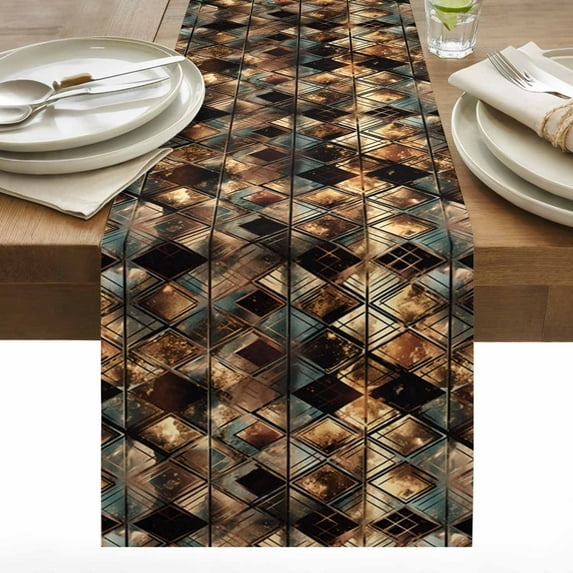 Abstract Gradient Table Runner 13x72 inch Squares Argyle Lines Texture ...