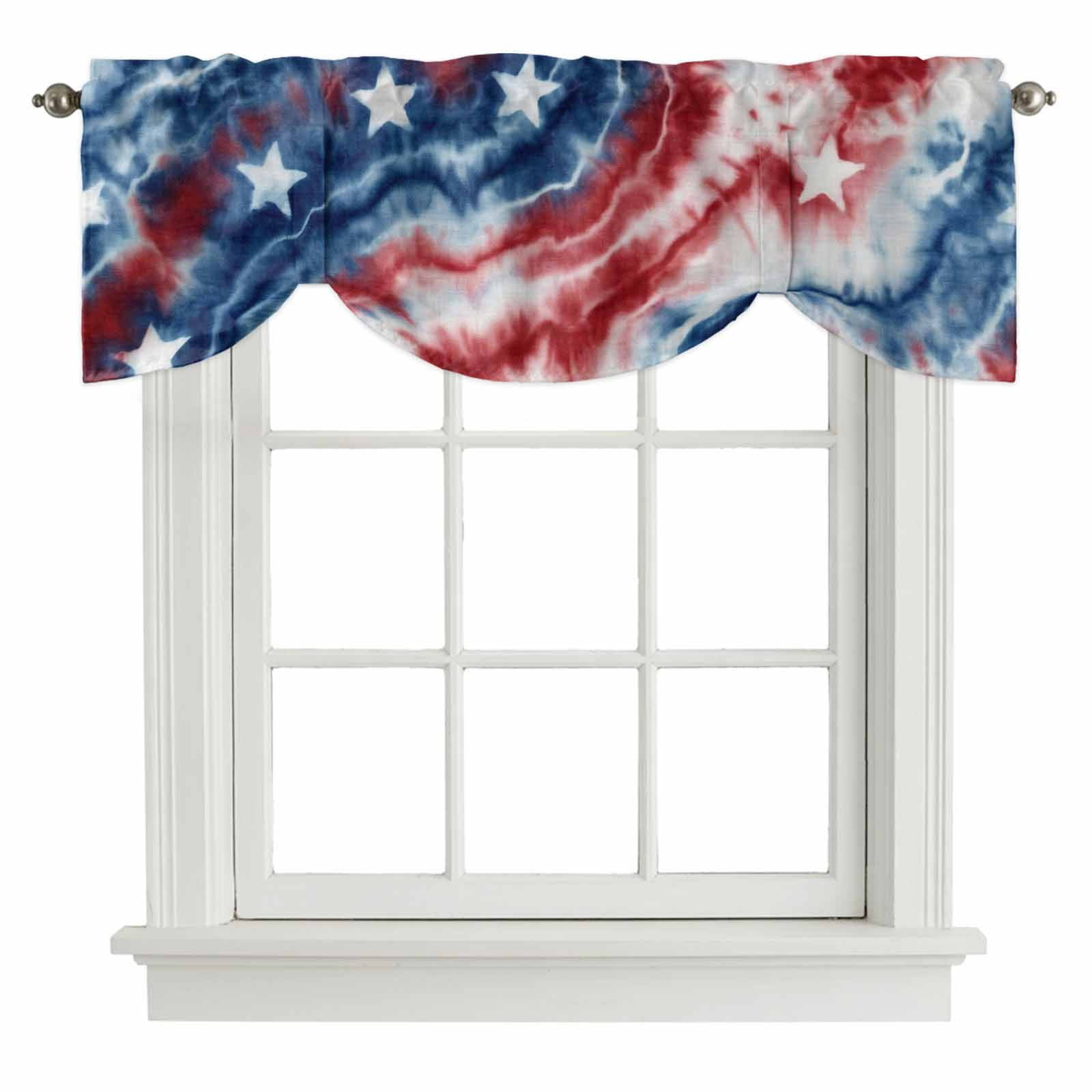 Abstract Gradient Tie Up Valance Curtains Red Blue Tie-dye Stars U.S ...