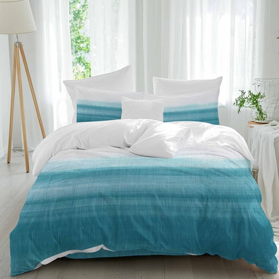 Abstract Gradient Turquoise Stripe California King Size Bed Set,Modern ...