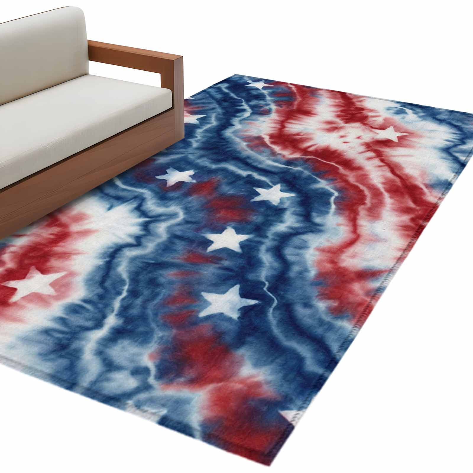 Abstract Gradient Washable Area Rugs 4'x6', Red Blue Tie-dye Stars U.S ...
