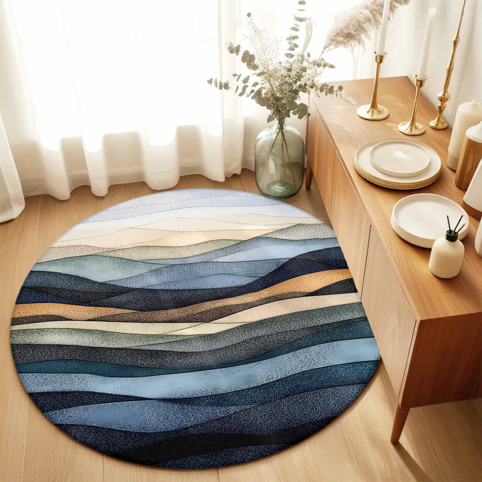 Abstract Gradient Water Ripples Round Area Rug 3ft,Living Room Rug Non ...