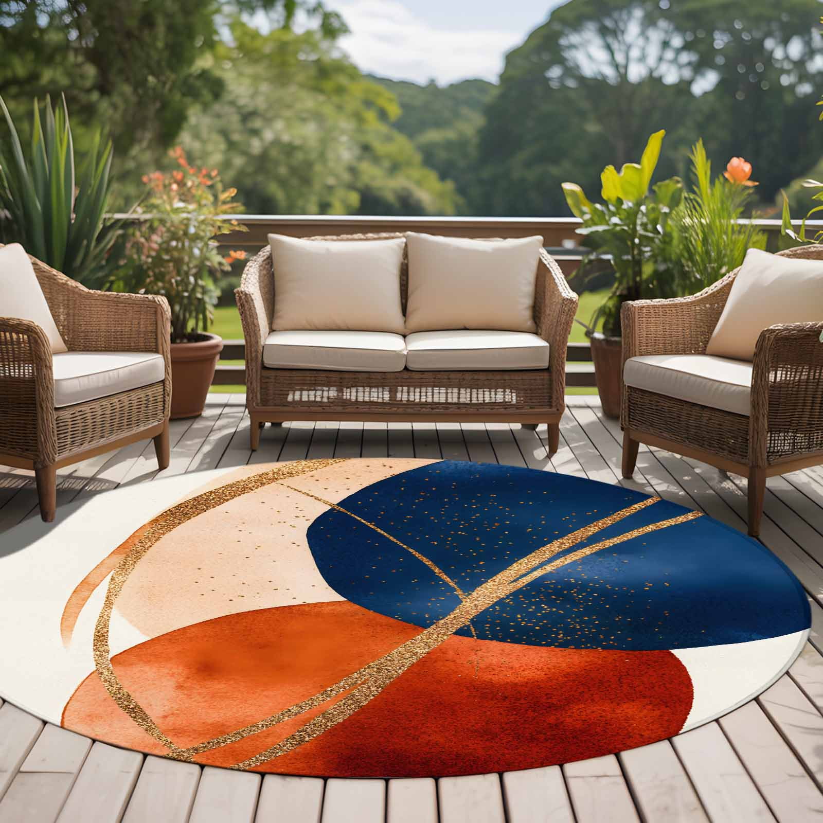 Abstract Graffiti 8ft Round Rug for Open Concept Living Room Seating ...