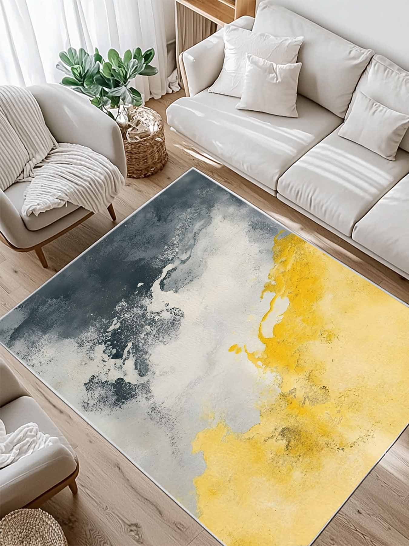 Abstract Graffiti Area Rug for Bedroom 2.7x5 Ft Grey Yellow Oil ...