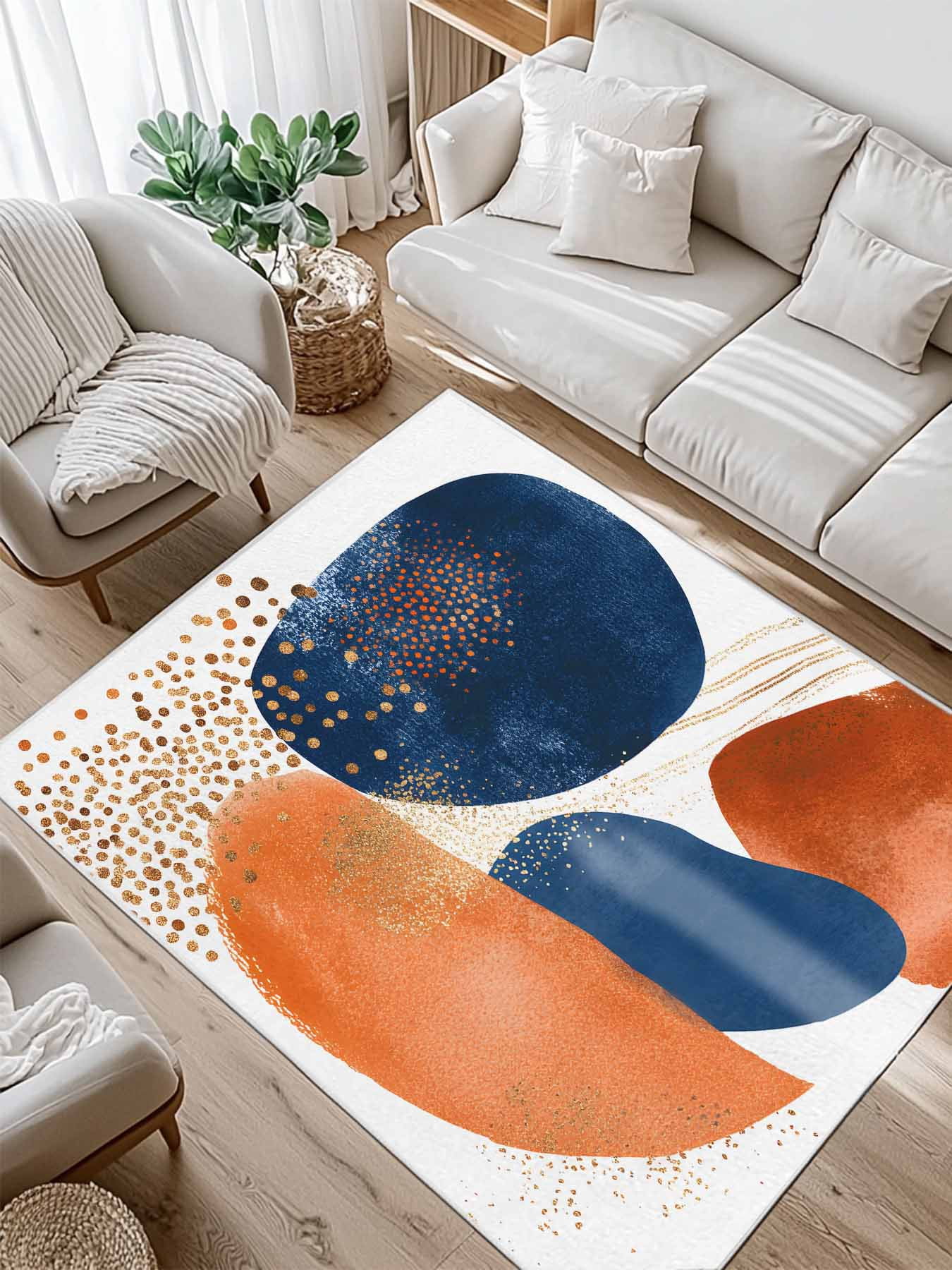 Abstract Graffiti Area Rug for Bedroom 2.7x5 Ft Vintage Orange Blue Dot ...
