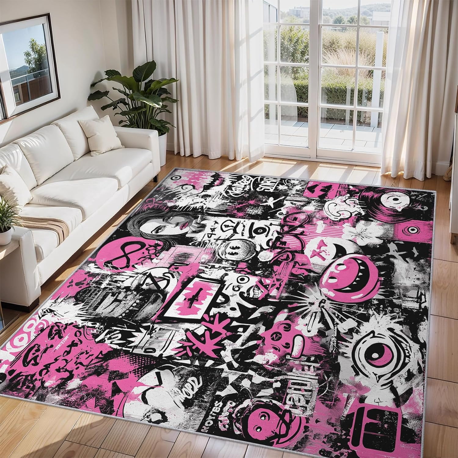 Abstract Graffiti Area Rug Hip Hop Street Art Carpet Washable Non Slip ...
