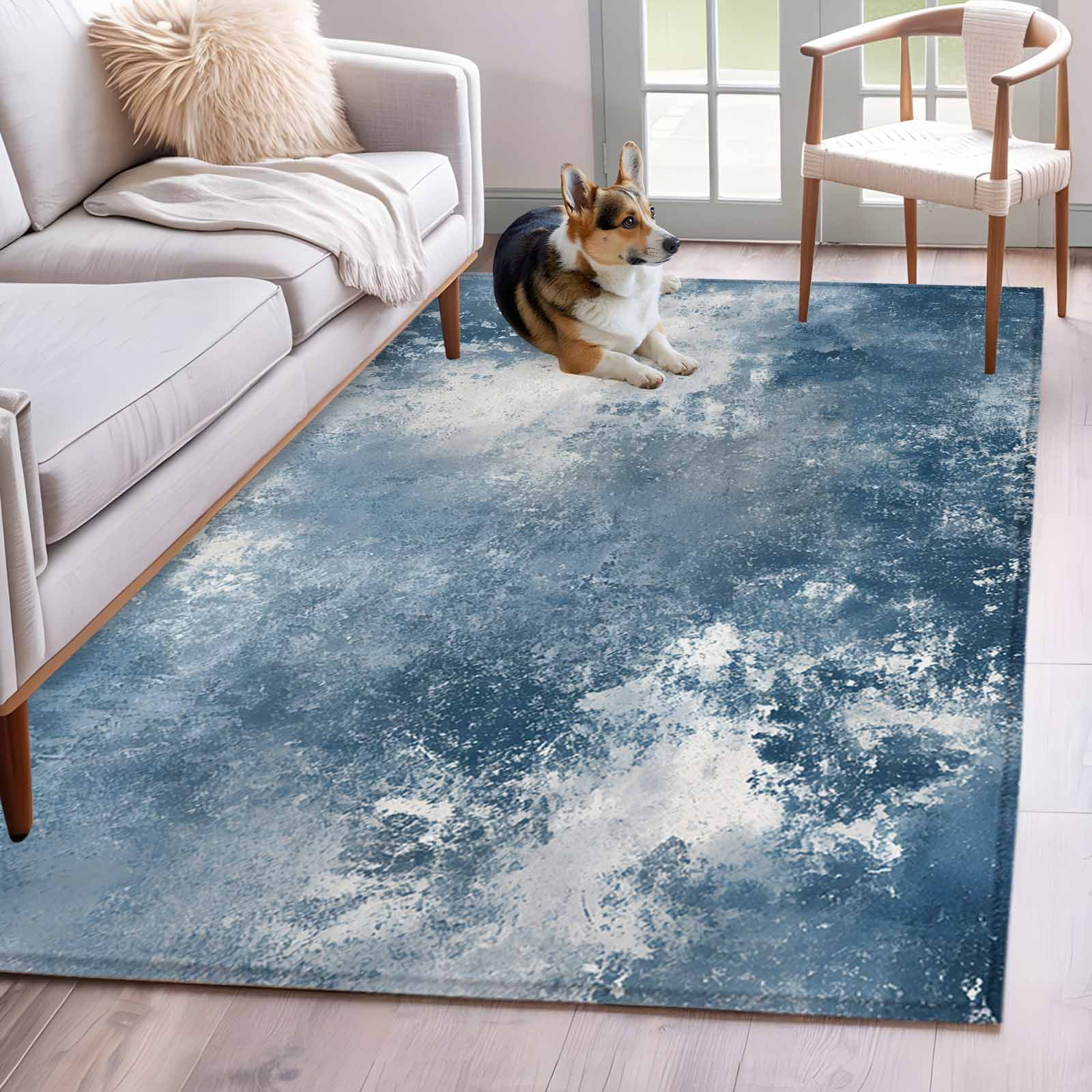 Abstract Graffiti Area Rugs 3x5 ft Vintage Navy Blue Oil Painting Style ...