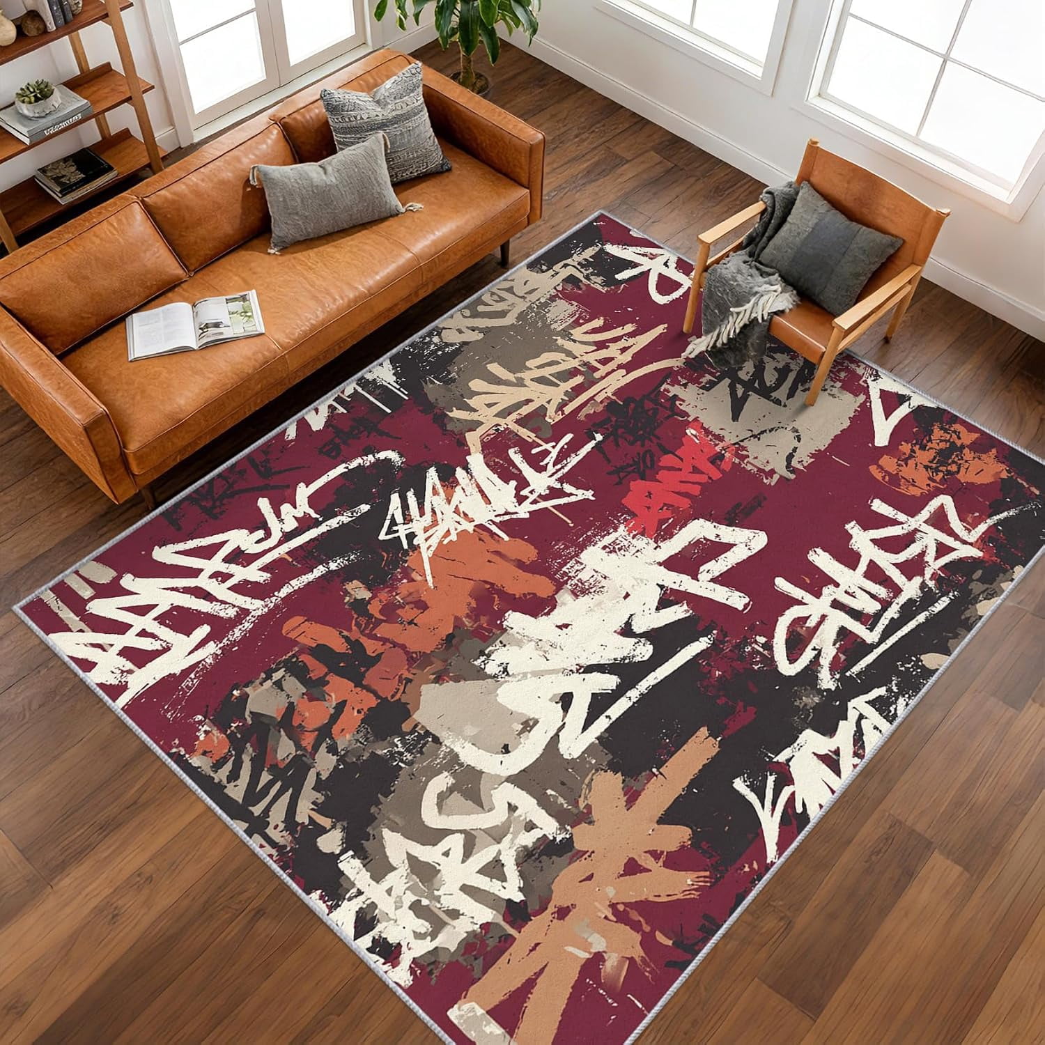 Abstract Graffiti Area Rugs, Street Art Carpet, Washable Non Slip Low ...