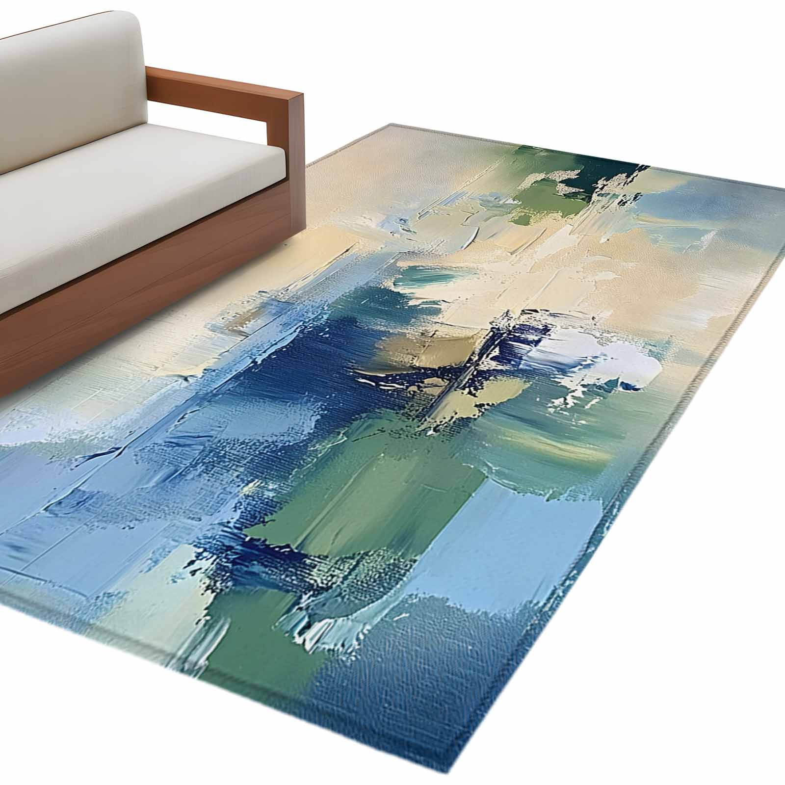 Abstract Graffiti Area Rug 2.7x5ft Blue Beige Oil Painting Theme Non ...