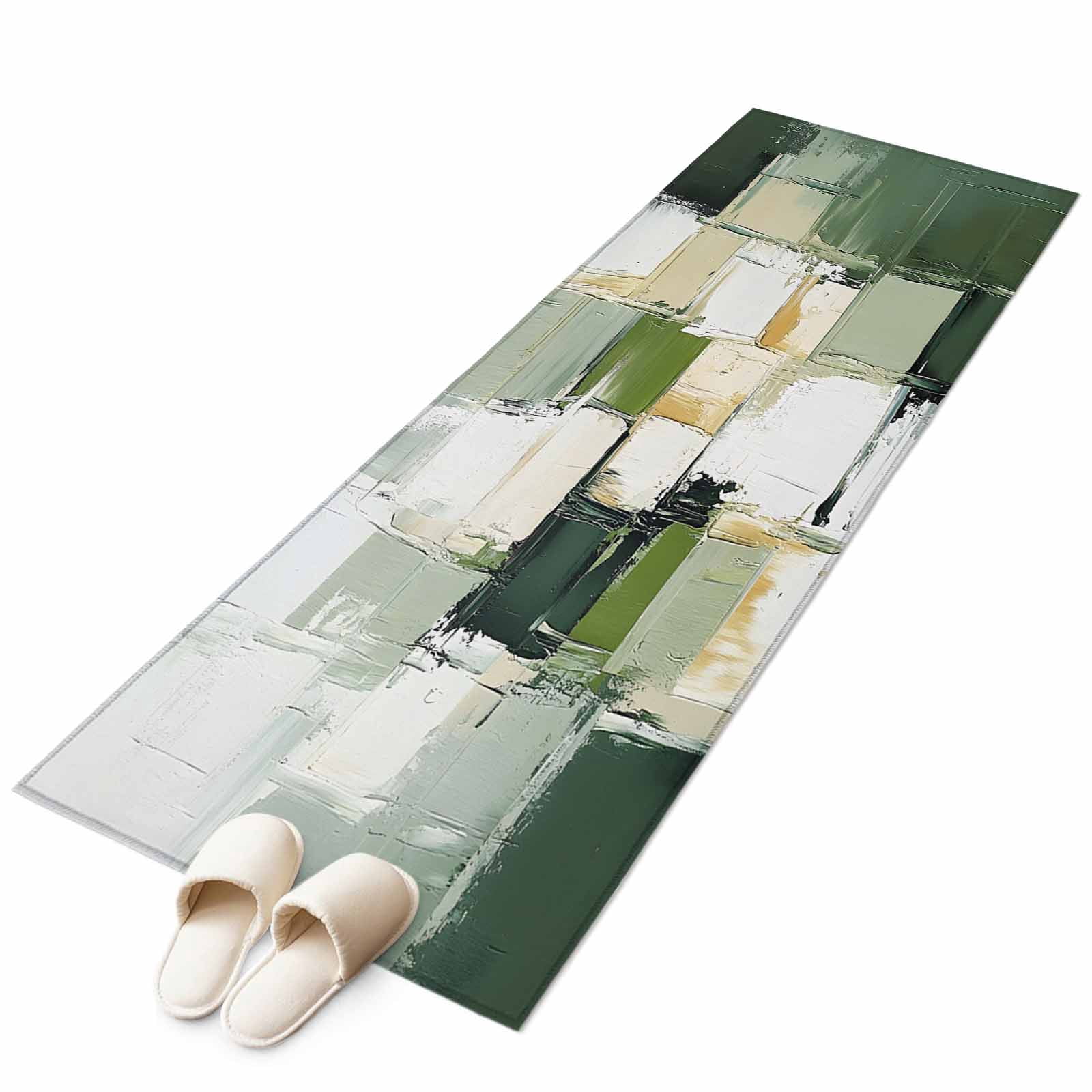 Abstract Graffiti Area Rug 2x6ft Green Beige Watercolor Wash Non-Slip ...