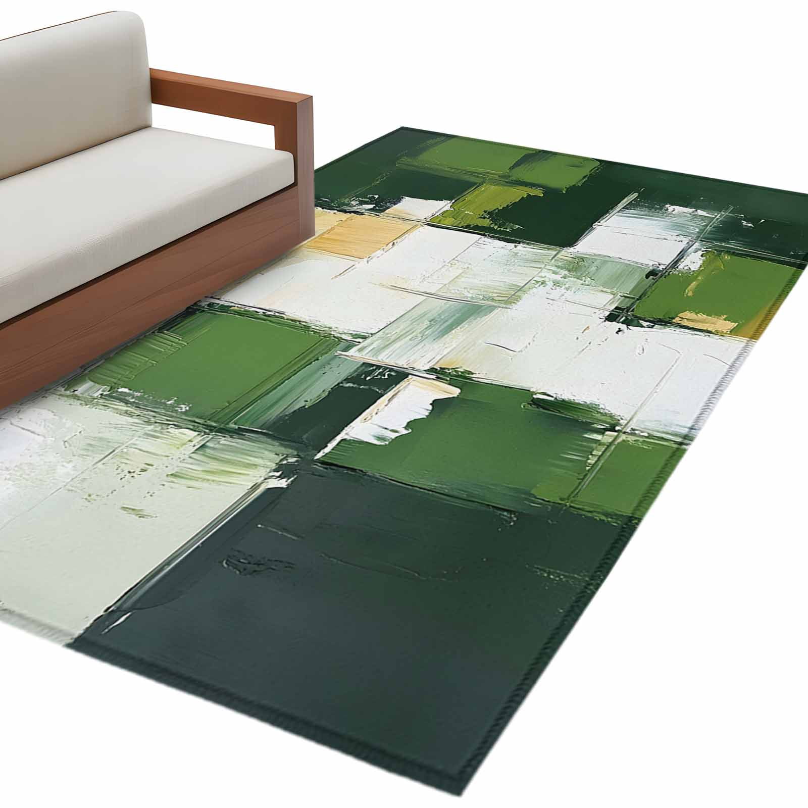 Abstract Graffiti Area Rug 4x6ft Beige Green Geometric Wash Non-Slip ...