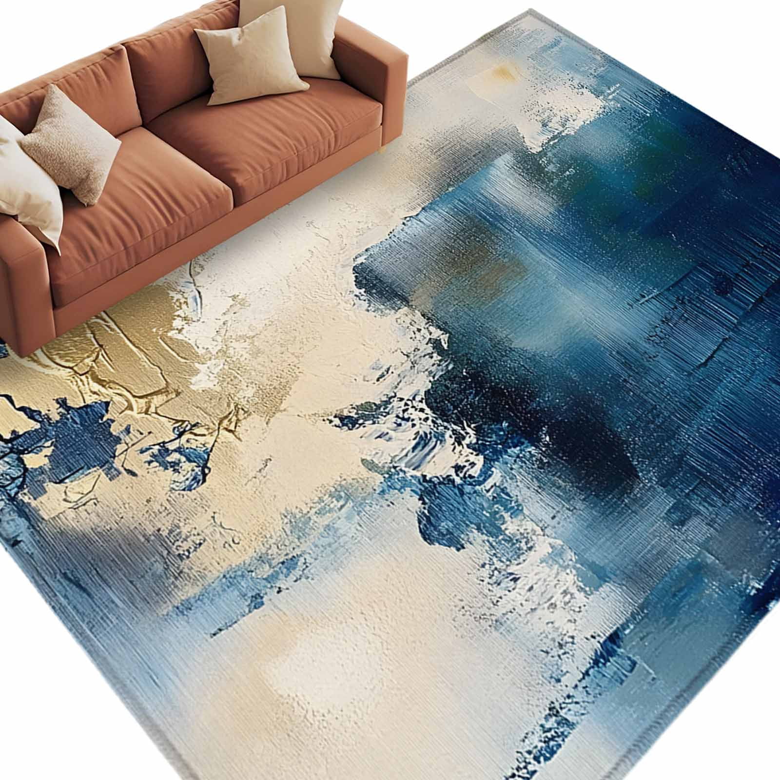 Abstract Graffiti Area Rug 5x7ft Watercolor Beige Blue Blend Art Non ...