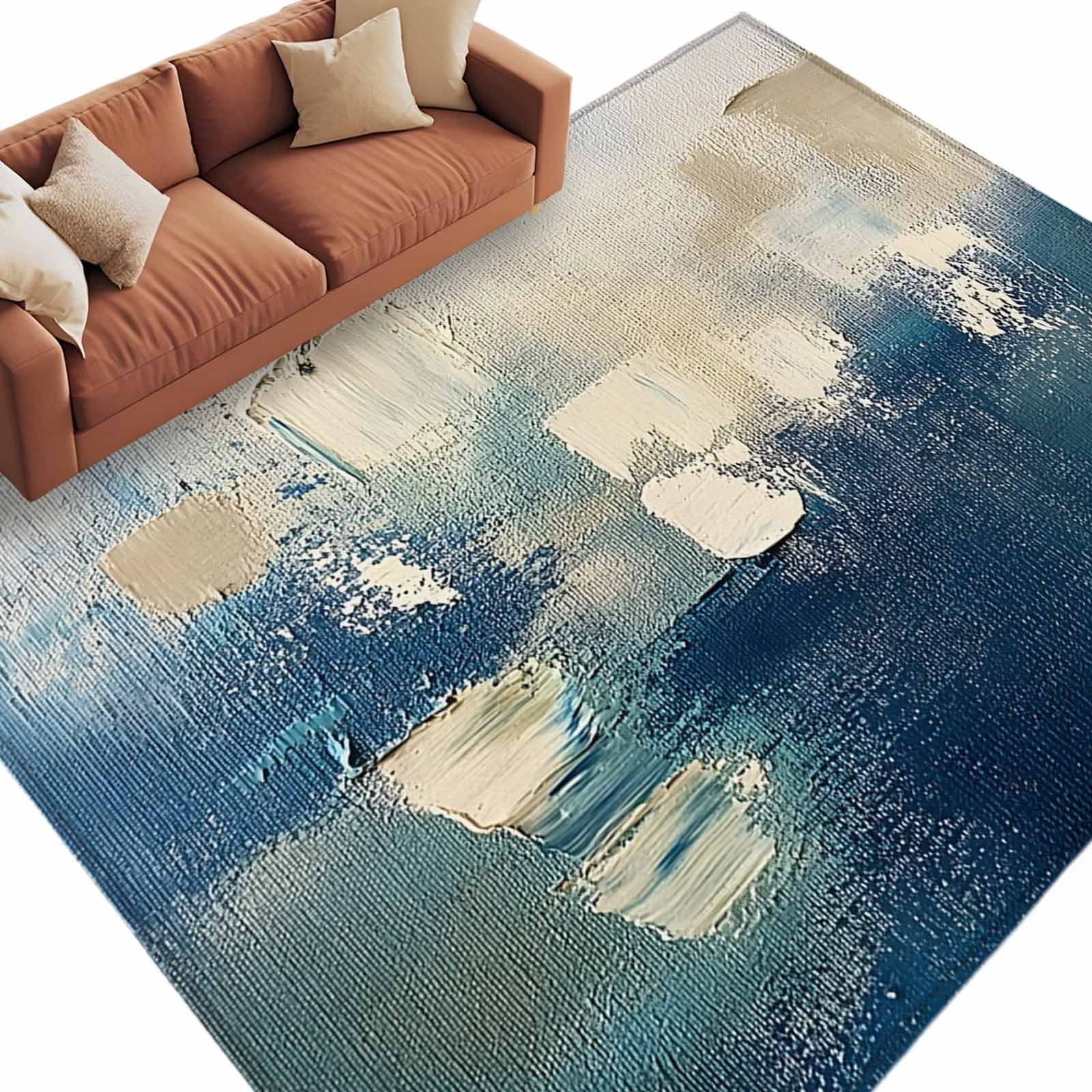 Abstract Graffiti Area Rug 5x8ft Watercolor Blue Beige Blend Non-Slip ...