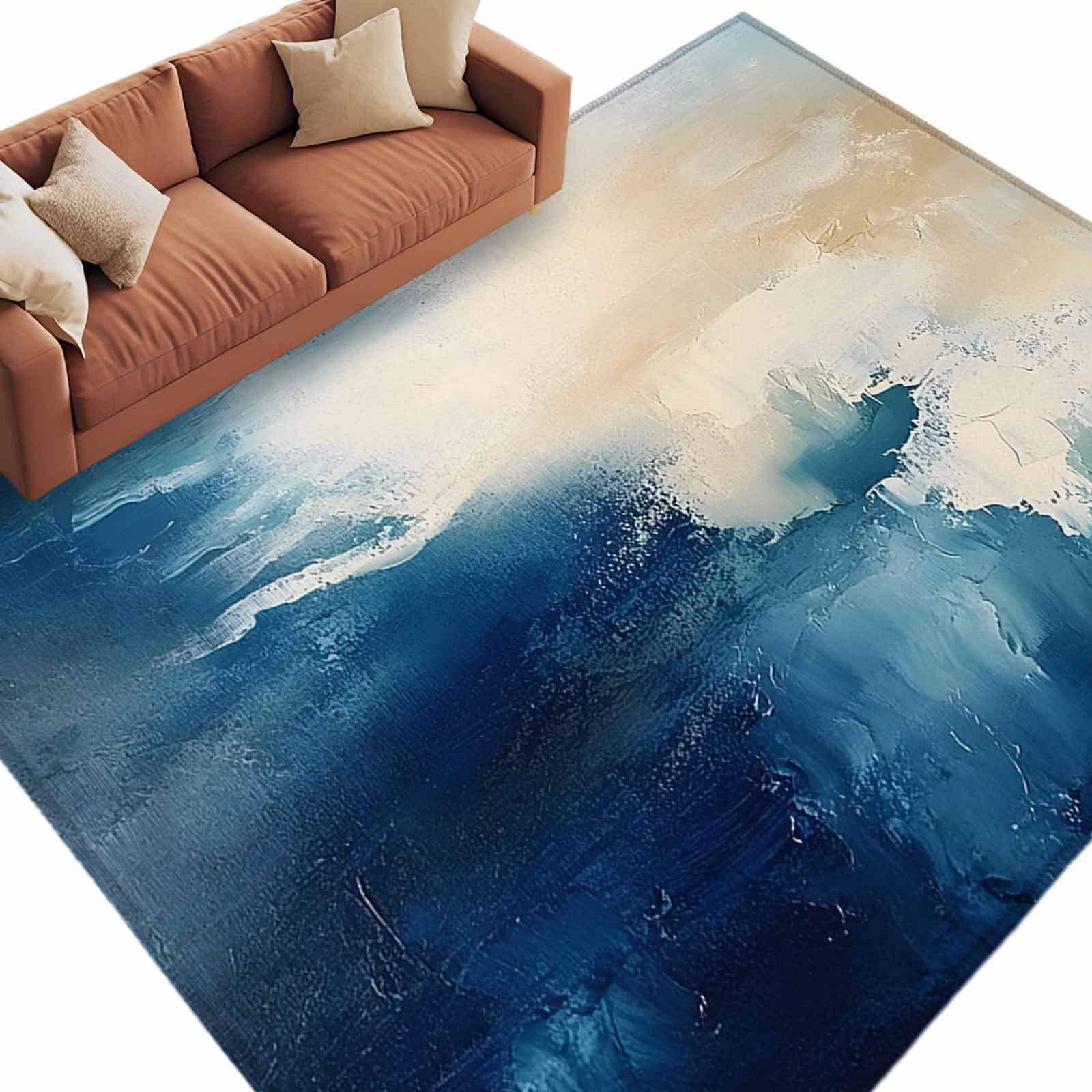 Abstract Graffiti Area Rug 8x10ft Watercolor Blue Beige Oil Painting ...