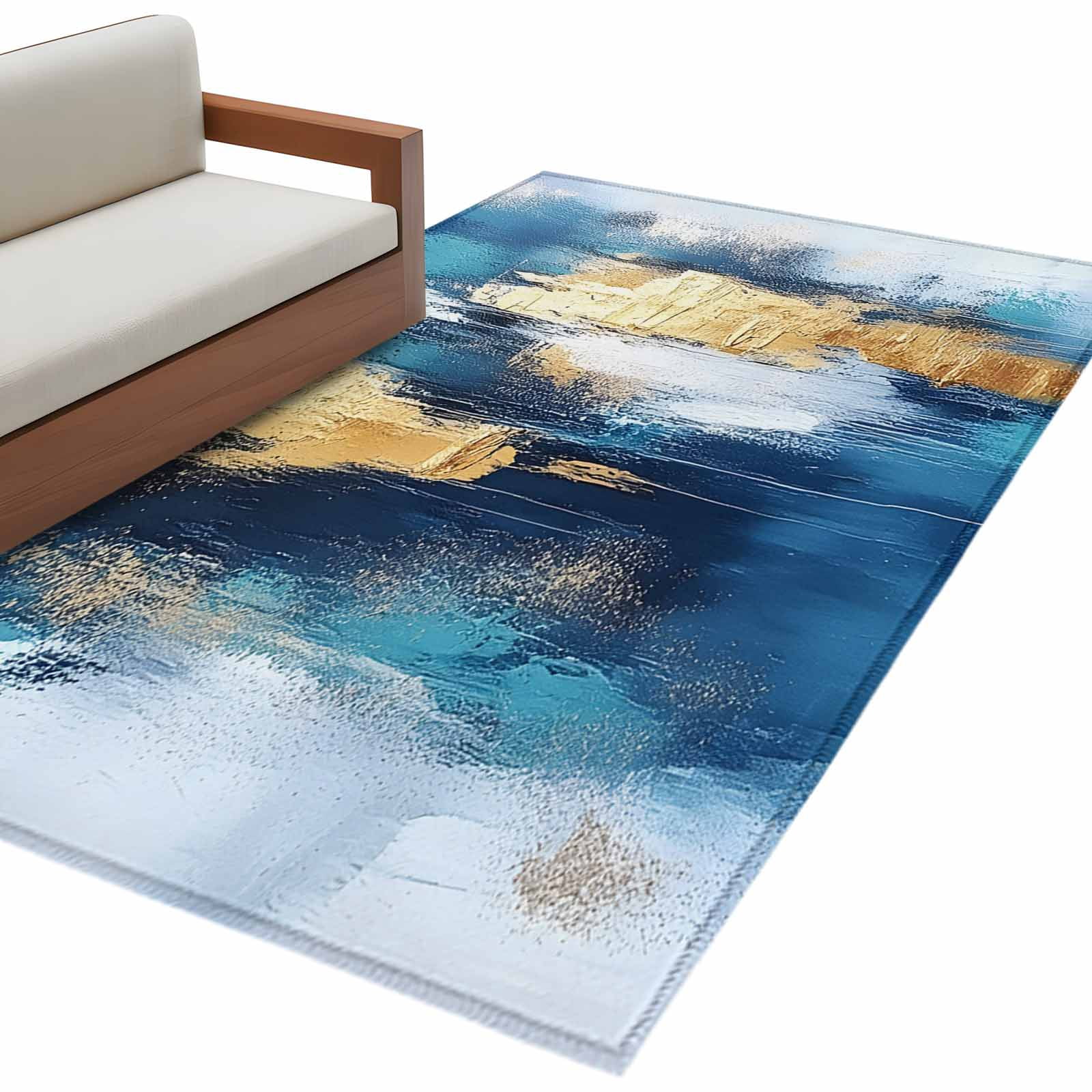 Abstract Graffiti Art Area Rug 3x5ft Gold Blue Blend Design Non-Slip ...