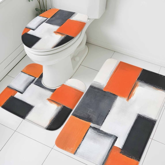Abstract Graffiti Art Bathroom Rugs Set Orange Black Color Stitching ...