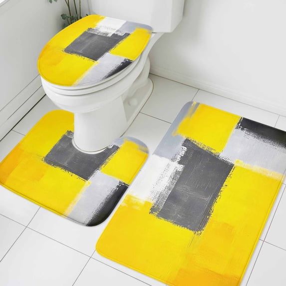 Abstract Graffiti Art Bathroom Rugs Set Yellow Gary Color Stitching Non ...