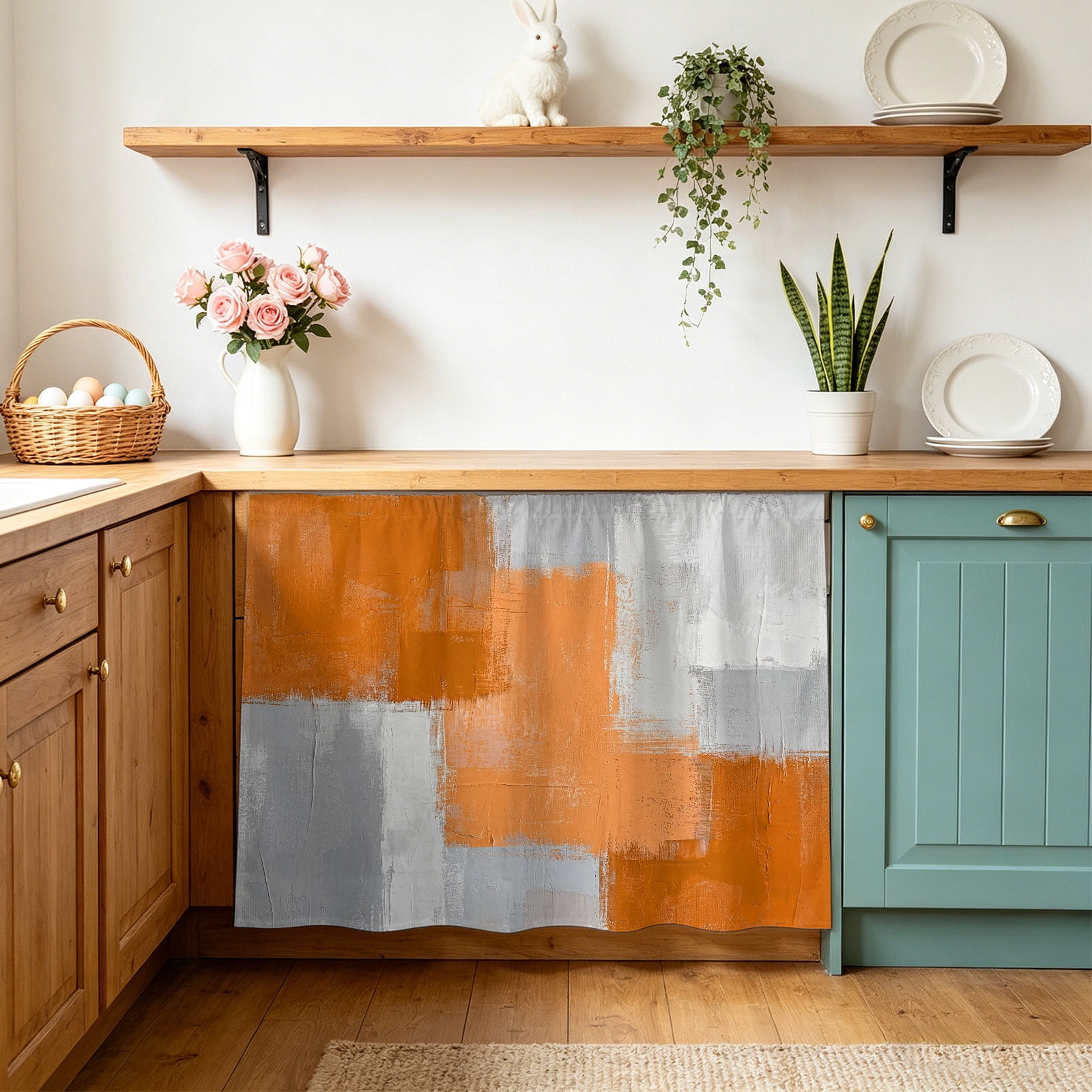 Abstract Graffiti Art Cabinet Curtains 28" W x 35" L Orange Grey ...