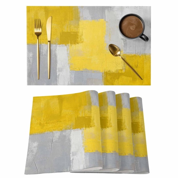 Abstract Graffiti Art Cotton Linen Placemats Set of 6, Yellow Grey ...