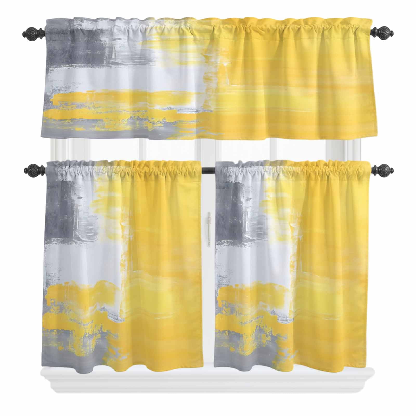 Abstract Graffiti Art Curtain Valances Set Retro Yellow Gary Street Art ...